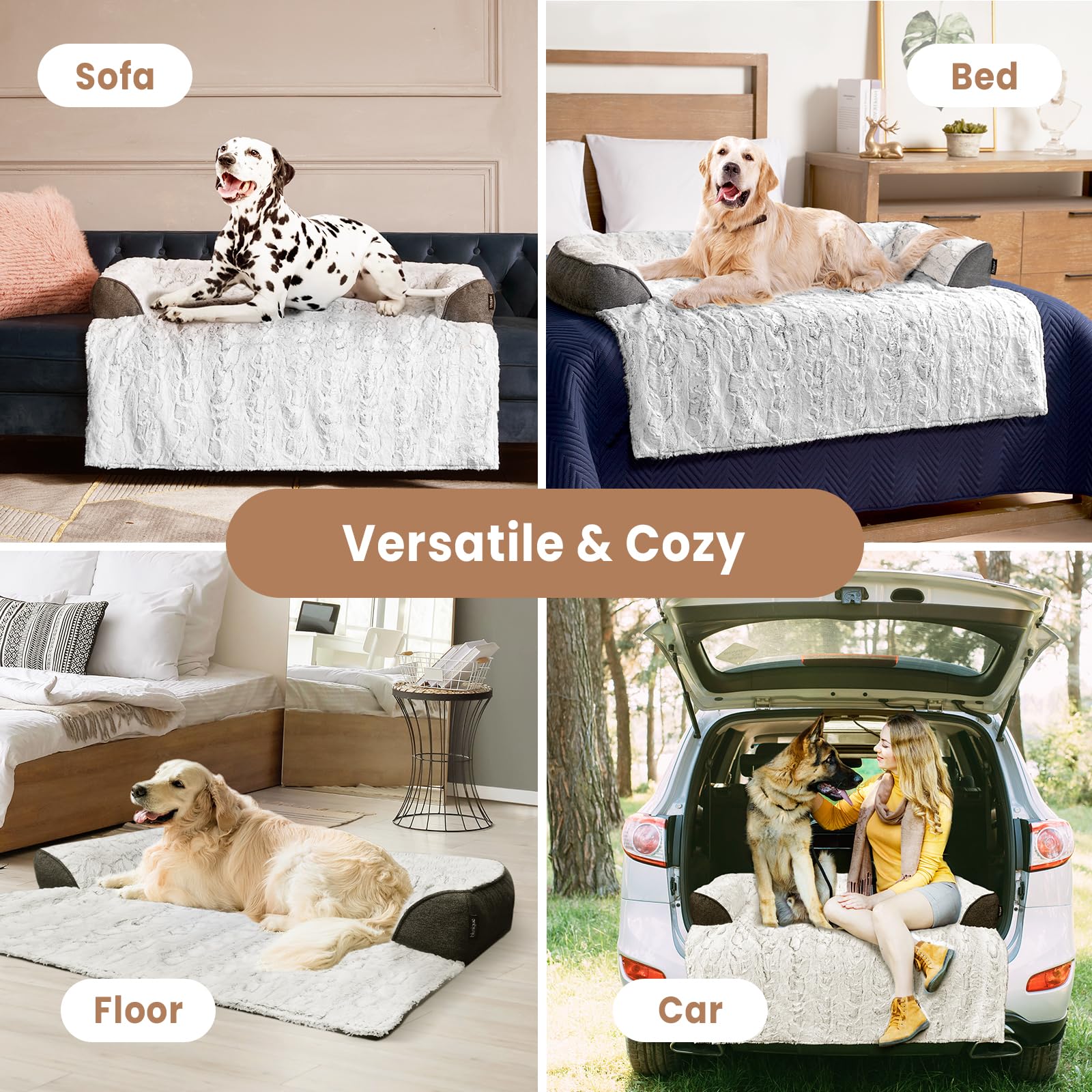 blunique Calming Dog Couch Bed for Large Dog, 41 x 37 inch Waterproof Memory Foam Dog Bed for Couch, Durable Fluffy Fuzzy Dog Bed Mats with Washable Removable Cover Protector for Sofa, Bedside - Grey