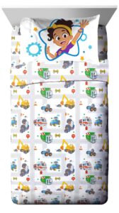 jay franco blippi & meekah trucks sheet set - twin size sheet set - super soft kids cartoon vehicles 3 piece bedding set - microfiber sheets