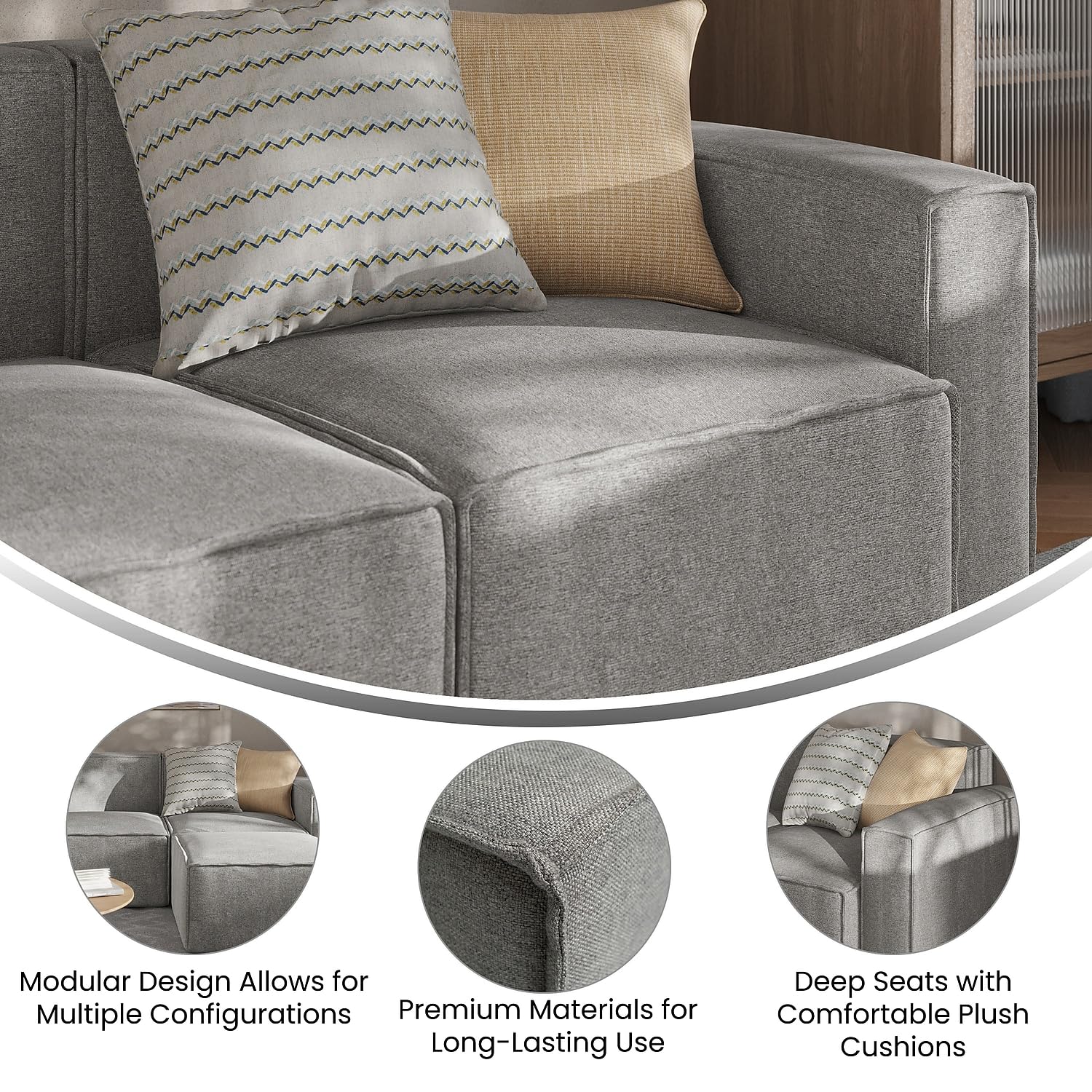 Flash Furniture Bridgetown Fabric Right Chair Module for Sectional Sofa, Customizable Modular Couch Right Seat with Arm Rest, Gray