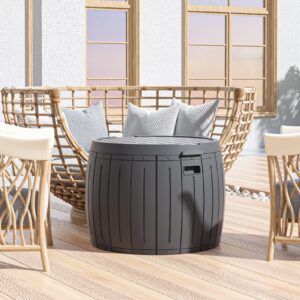 Mrosaa Deck Box Round, Patio Table, Waterproof Outdoor Storage Box for Kid Toys, Patio Furniture, Pool Tools, Outdoor Uses, Sports Equipment, Waterproof and UV Resistant Resin, 27 Gallons Grey…