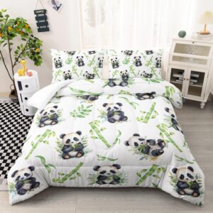 ailonen panda kids comforter set full size, kawaii cute cartoon panda bedding set for kids boys girls,cute duvet set for all season,soft breathable 3 pcs,1 quilt and 2 pillowcases