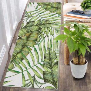 gaomon 2x6 washable runner rug summer tropical jungle green leaf rugs spring plants palm tree leaf non slip area rugs indoor floor carpet nature botanical entryway rug for bedroom kitchen, 2'x6' green