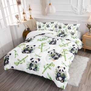 AILONEN Panda Kids Comforter Set Full Size, Kawaii Cute Cartoon Panda Bedding Set for Kids Boys Girls,Cute Duvet Set for All Season,Soft Breathable 3 PCS,1 Quilt and 2 Pillowcases