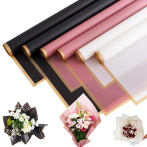 neatly 24 sheet flower wrapping paper - bouquet wrapping paper - papel coreano para flores - floral wrapping paper - flower bouquet wrapping paper for flower bouquet - papel para ramos de flores (black, dark pink, white)