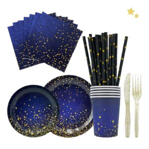 aibiin navy blue and gold party tableware blue plastic plates and napkins party supplies 112 pcs royal blue and gold plates napkins party supplies blue birthday retirements graduation plates