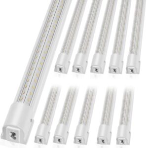 vevor 10 pack led shop light, 4 ft, 40w linkable shop light fixture, 5000 lm ceiling lights 59 in power cords with on/off switch 48 in connector cables, for garage warehouse home workkshop and office