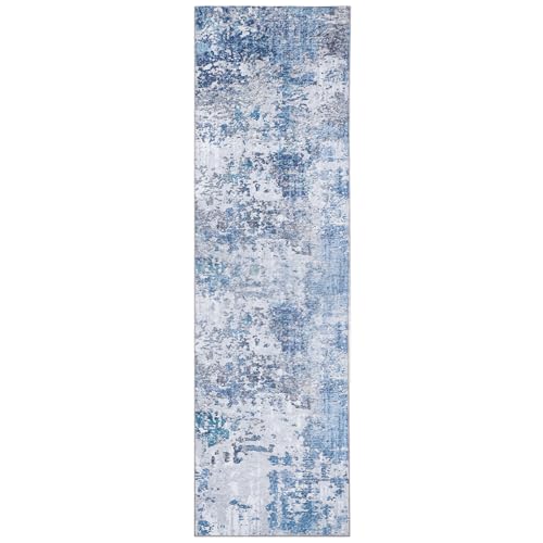 Mecko Modern Abstract Area Rug-2'6" x 8' Long Hallway Runner Rug Soft Washable Non-Slip Contemporary Entryway Mat, Accent Throw Rug for Living Room Bedroom(Blue,2'6" x 8')