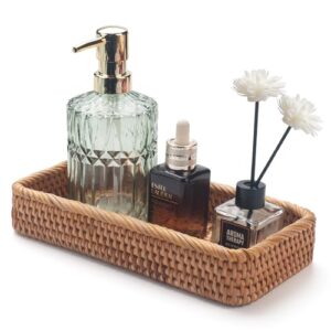 rattan bathroom vanity trays toilet tank baskets long narrow hand towel storage basket for storage, decorative (natural 10.2 x 4.9 x 1.8 inch)