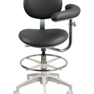 AmeriCan Goods Doctor Classical Assistant Stool Rolling Dental Stool with Procedure Arm and Foot Ring Adjustable Heigh, Sit & Backrest with Wheels (Black)