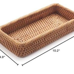 Rattan Bathroom Vanity Trays Toilet Tank Baskets Long Narrow Hand Towel Storage Basket for Storage, Decorative (Natural 10.2 x 4.9 x 1.8 inch)