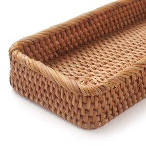 Rattan Bathroom Vanity Trays Toilet Tank Baskets Long Narrow Hand Towel Storage Basket for Storage, Decorative (Natural 10.2 x 4.9 x 1.8 inch)