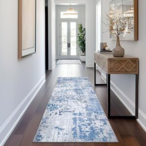 mecko modern abstract area rug-2'6" x 8' long hallway runner rug soft washable non-slip contemporary entryway mat, accent throw rug for living room bedroom(blue,2'6" x 8')