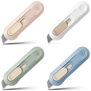 4pcs utility knife box cutters, retractable letter opener, sharp cartons cardboard cutter razor knife for christmas, smooth mechanism perfect for office and home use