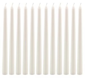 pomp glow 12" inch taper candles (12 pack) | white unscented decorative taper candles that will light up your home, wedding, dinner & any special occasion | long lasting, smokeless, drip free candles