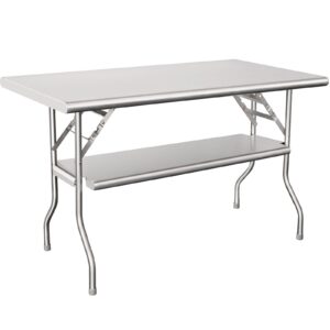 hardura folding stainless steel table 30x48 inches with adjustable undershelf and galvanized legs nsf commercial portable folding prep table for restaurant kitchen home and hotel