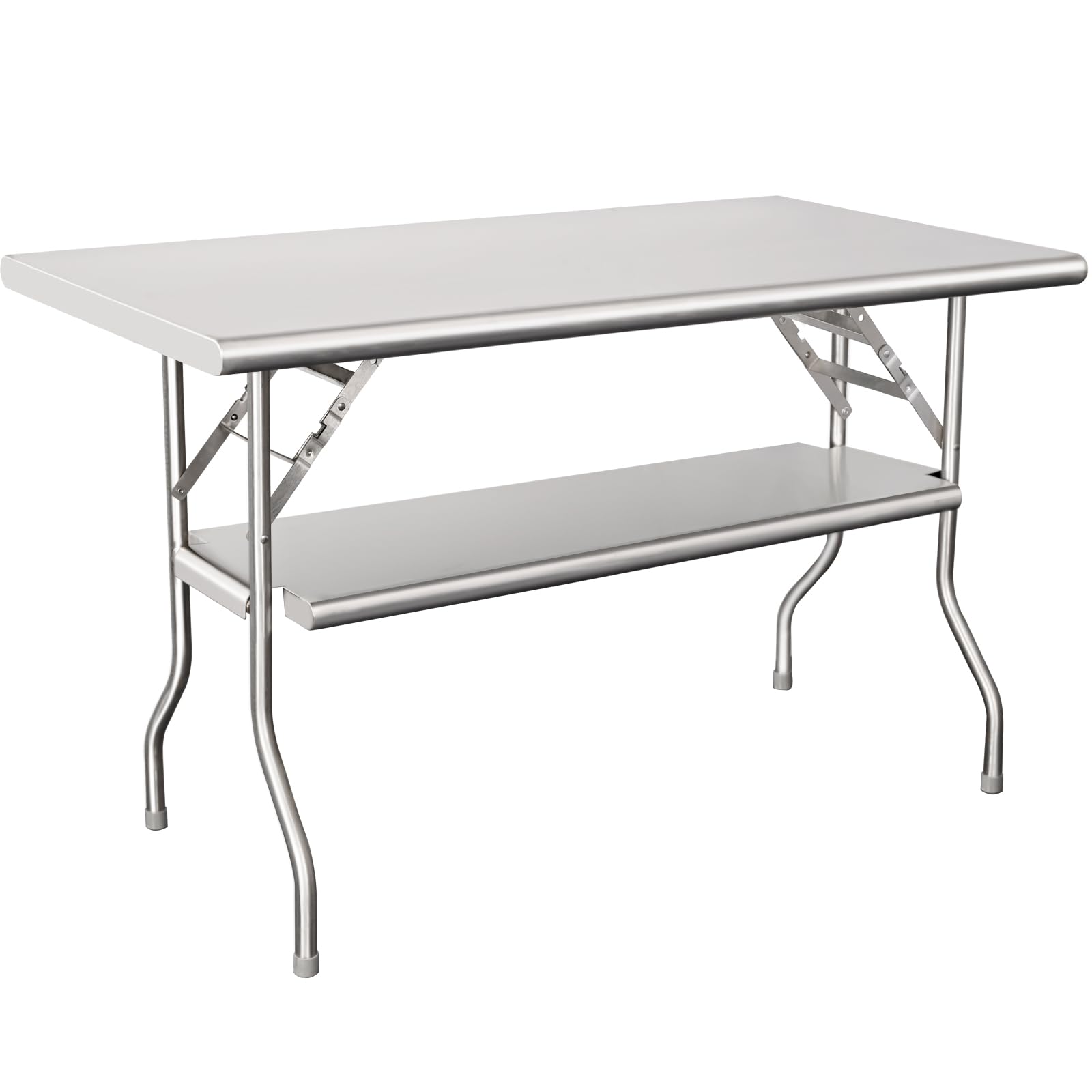 HARDURA Folding Stainless Steel Table 30X48 Inches with Adjustable Undershelf and Galvanized Legs NSF Commercial Portable Folding Prep Table for Restaurant Kitchen Home and Hotel