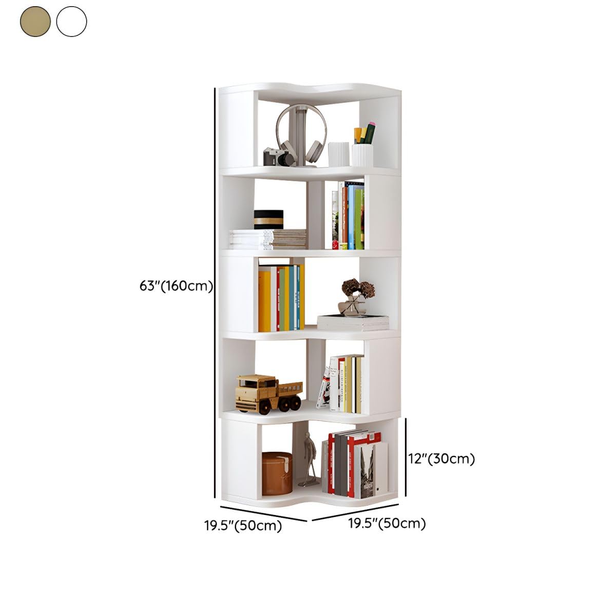 CraftThink Wood Modern Corner Shelves, Corner Bookshelf Stand Bookcase Unit Tall Corner Shelf with Open Back and Multiple Shelves for Living Room Bedroom Home Office, Natural 5-Tier