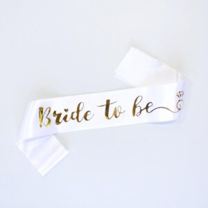 luwigs bride to be sash for bridal shower bachelorette party wedding engagement party favors gift white satin sash with rose gold foil lettering