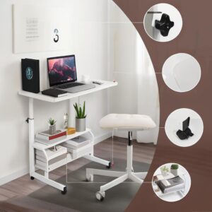 BRAVECOW Adjustable Table Portable Desk for Small Spaces Laptop Table Rolling on Wheels Mobile Couch Desk for Bedroom Home Office Computer Desk