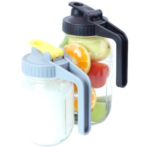 mason jar pour spout lids with handle regular mouth mason pitcher lid with flip cap airtight & leak-proof pour lid,turns your mason jar into pitcher (jar not included)