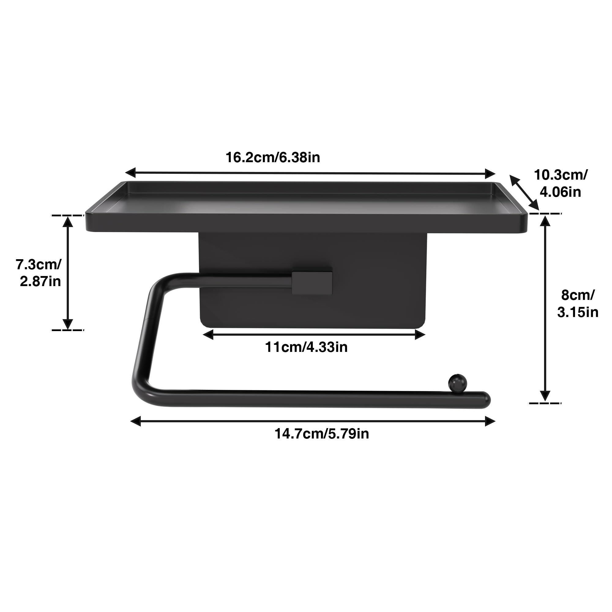 Niffgaff Adhesive Toilet Paper Holder: No Drill Installation - Wall Mount Toilet Tissue Holder with Shelf for Bathroom, Black.