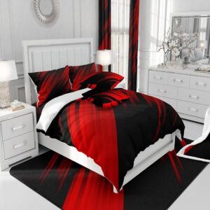 jejeloiu Red Ombre Bedding Set Ombre Effects Comforter Set for Kids Boys Girls Teens Room Decor Geometry Comforter Queen Size Abstract Art Design Duvet Set 3Pcs