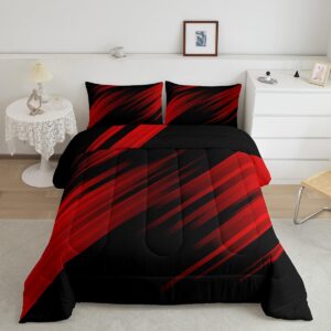 jejeloiu red ombre bedding set ombre effects comforter set for kids boys girls teens room decor geometry comforter queen size abstract art design duvet set 3pcs