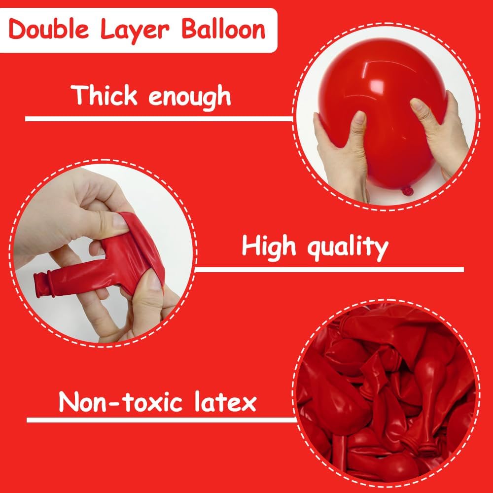 Red Balloons Double Stuffed Red Balloons Different Sizes Latex Ruby Red Balloon Garland Matte Premium Red Balloon Arch Kit for Birthday Wedding Baby Shower Mother's Day Christmas Party decorations