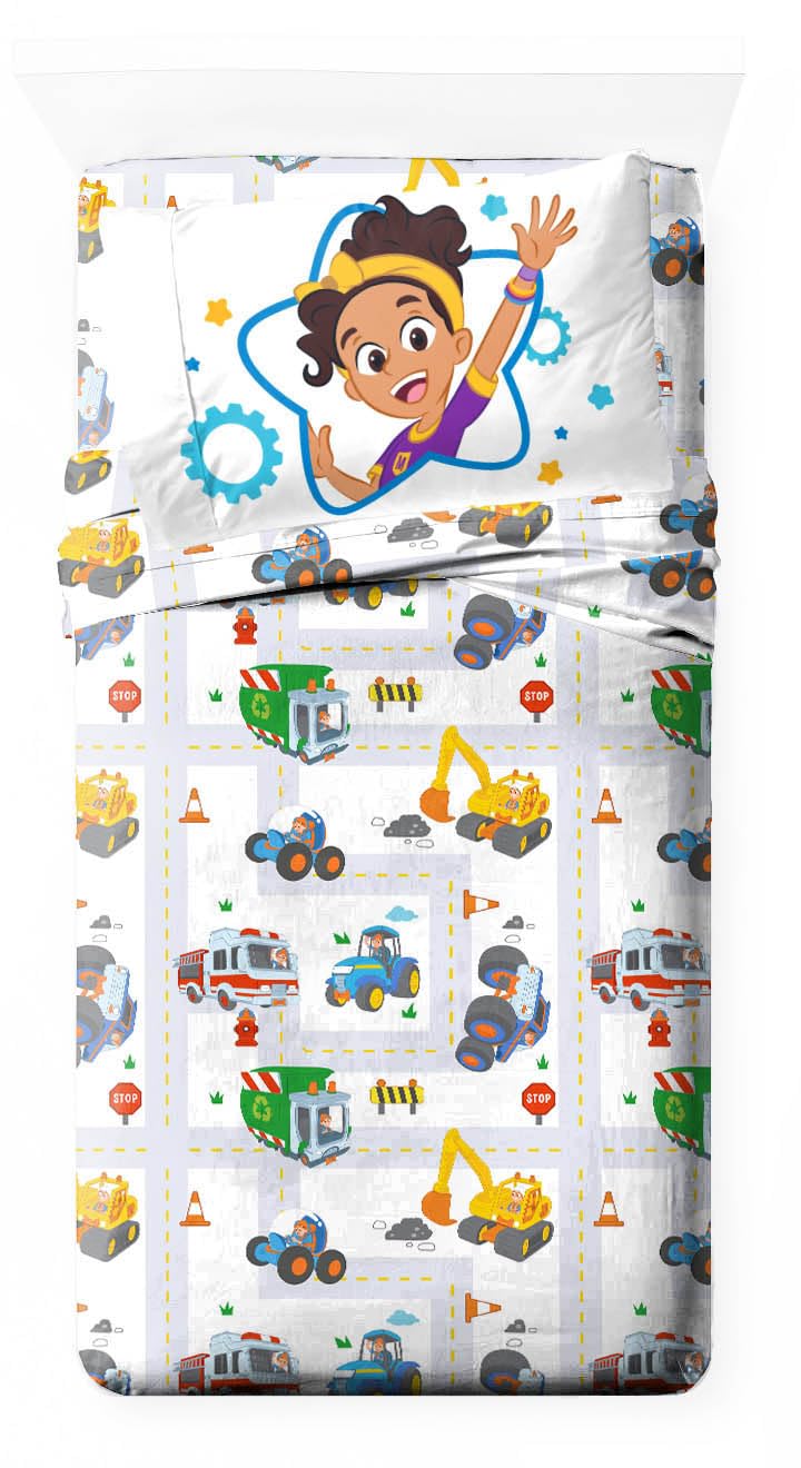 Jay Franco Blippi & Meekah Trucks Sheet Set - Toddler Size Sheet Set - Super Soft Kids Cartoon Vehicles 3 Piece Bedding Set - Microfiber Sheets