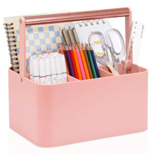 lafara multipurpose caddy organizer with handle and adjustable divider, portable art supply storage organizer for art craft supplies, dorm, office, bathroom, shower, cleaning, makeup (rose gold)