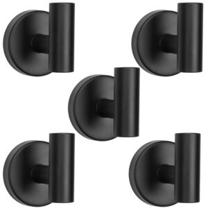 tocten towel hook for bathroom, 5 pack wall mounted robe hook, sus 304 stainless steel coat hook, heavy duty door hanger towel hook for bathroom kitchen office and cabinet(matte black, 5 pack)