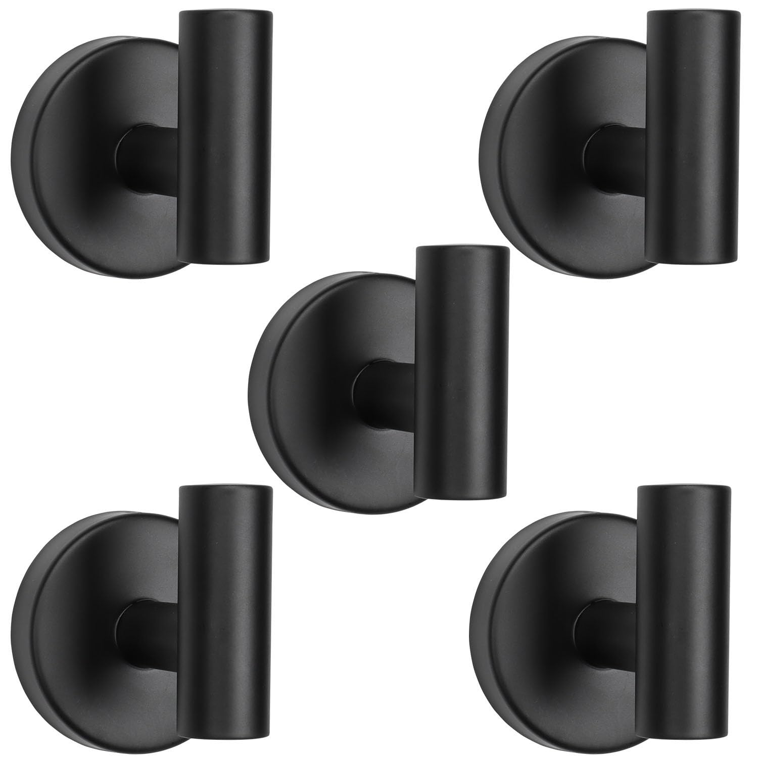 TocTen Towel Hook for Bathroom, 5 Pack Wall Mounted Robe Hook, SUS 304 Stainless Steel Coat Hook, Heavy Duty Door Hanger Towel Hook for Bathroom Kitchen Office and Cabinet(Matte Black, 5 Pack)