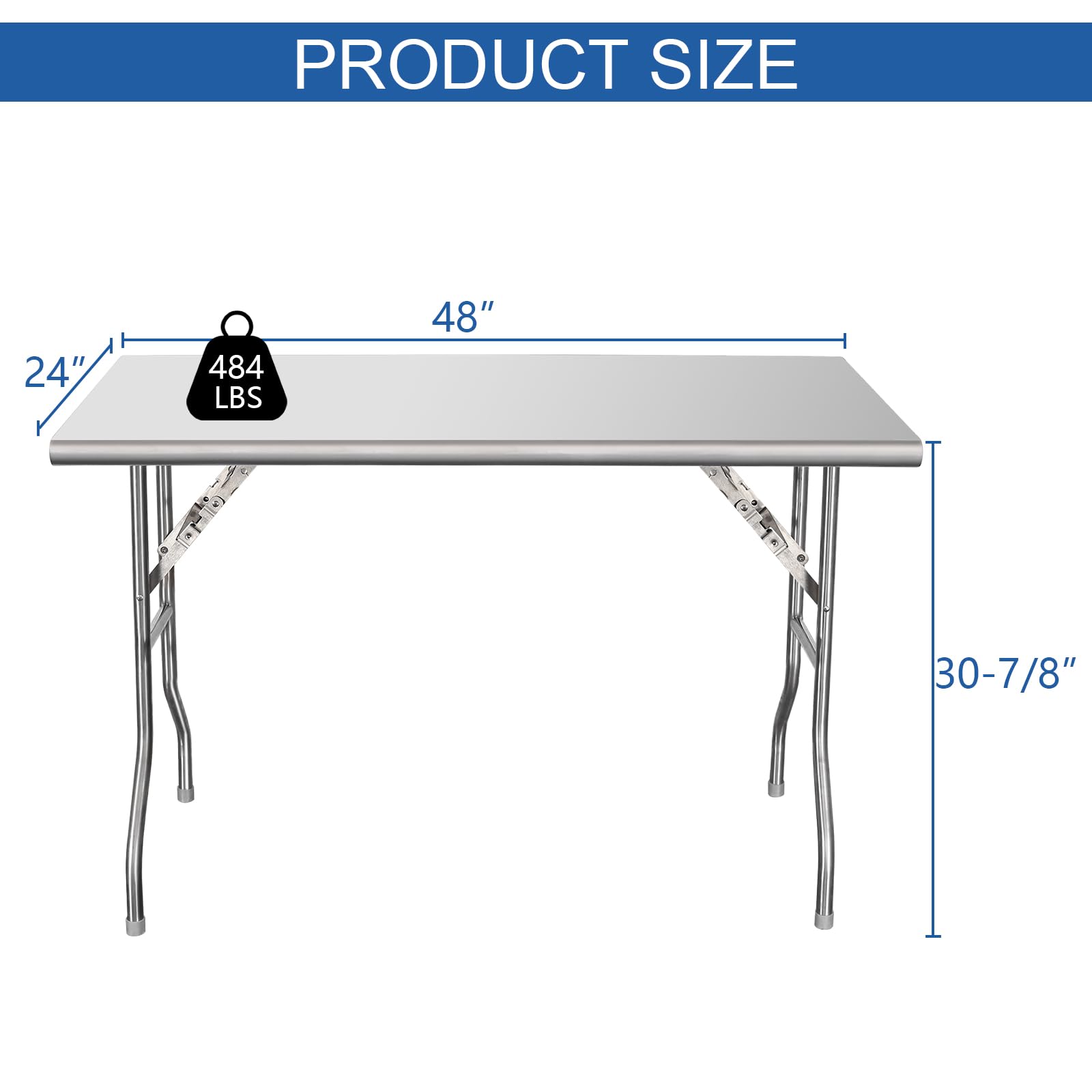 HARDURA Folding Stainless Steel Table 24X48 Inches with Galvanized Legs NSF Commercial Portable Folding Prep Table for Restaurant Kitchen Home and Hotel