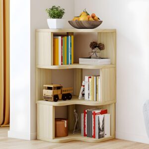 CraftThink Wood Modern Corner Shelves, Corner Bookshelf Stand Bookcase Unit Tall Corner Shelf with Open Back and Multiple Shelves for Living Room Bedroom Home Office, Natural 5-Tier