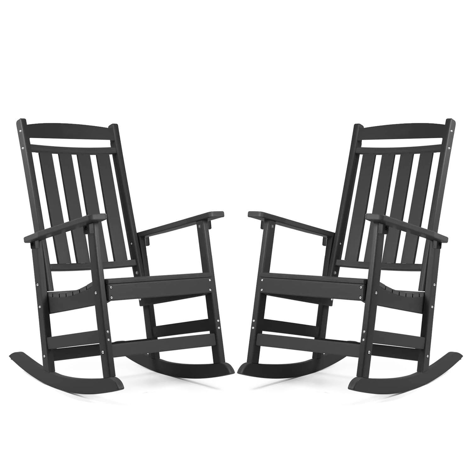 FOOWIN Outdoor Rocking Chair Set of 2, High Back Patio Rocking Chair, HDPE All Weather Resistant Porch Rocker for Adult, Oversized Rocking Chairs for Garden, Lawn, Indoor & Outdoor Use, Black