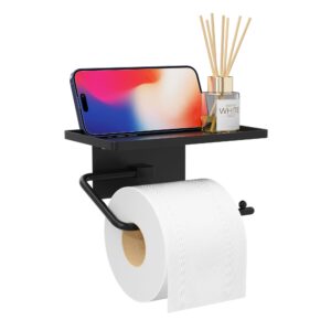 niffgaff adhesive toilet paper holder: no drill installation - wall mount toilet tissue holder with shelf for bathroom, black.