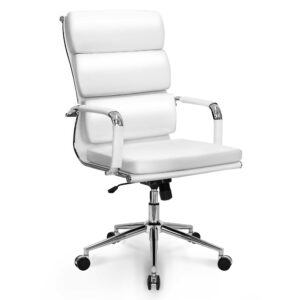 neo chair office desk ergonomic chair leather executive high-back modern conference comfy adjustable padded swivel rolling home vanity chairs with arms wheels (white)