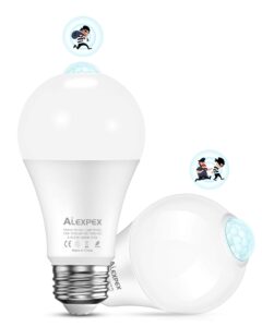 alexpex motion sensor light bulbs, 13w(100w equivalent) 1100lm motion activated auto dusk to dawn led bulb, a19 e26 5000k daylight outdoor/indoor lighting for garage porch stairs patio, 2 pack