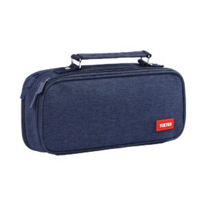 leenye large capacity pencil case pen pouch organizer canvas pencil bag portable stationery bag with handle, multi-compartments school supplies (dark blue)