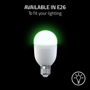 Razer Aether Light Bulb: Chroma RGB LED Bulb for Smart Homes - E26 Size, 9W, 100-240V, 800 Lumens - Bluetooth - Works with Amazon Alexa, Google Home Gamer Room App for Unified Control