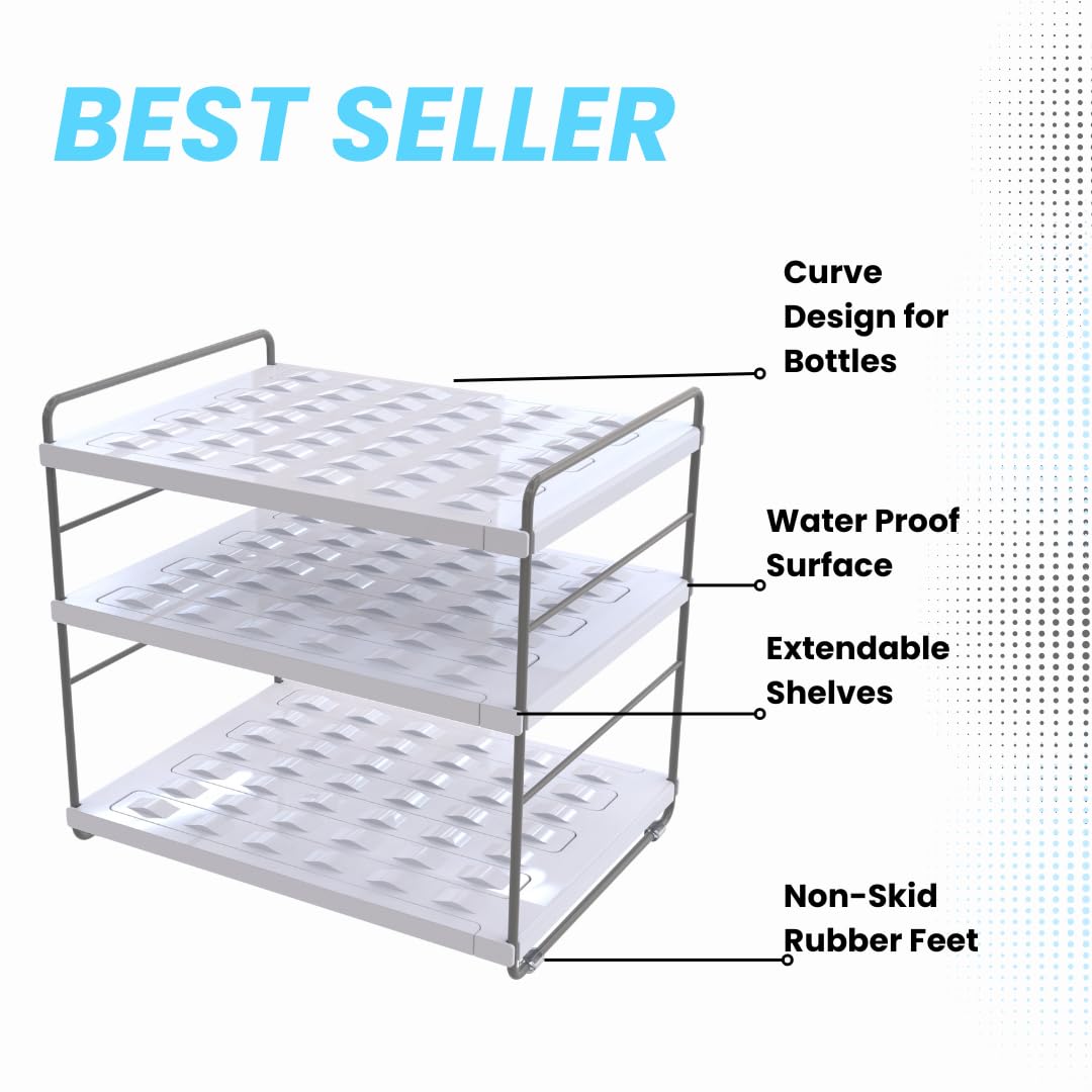 YAN & HIN 15 Bottles Cabinet Organizer Extendable Kitchen Cabinet Organizer with Adjustable Height, 3-Tier Water Bottle Holder, Pantry Pantry Organizers Cup Rack for Cabinet