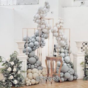 Grey White Balloon Garland - Double Stuffed Sand White Pearl Silver Balloons Neutral Gray Beige White Balloon Arch Kit for Bridal Wedding Baby Shower Birthday Christmas Party Decoration