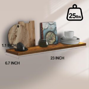 Floating Shelves 23 Inch Set of 2, Wall Mounted Rustic Wood Shelf for Wall Decor, Wall Shelves for Bathroom Storage, Bedroom Living Room Kitchen, Hanging Shelf Set, Brown