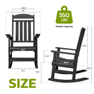 FOOWIN Outdoor Rocking Chair Set of 2, High Back Patio Rocking Chair, HDPE All Weather Resistant Porch Rocker for Adult, Oversized Rocking Chairs for Garden, Lawn, Indoor & Outdoor Use, Black