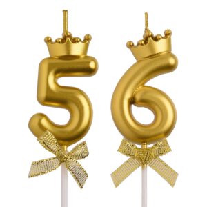 aoolada 56th 65th birthday candles, gold 65 56 year old cake topper number birthday candles, birthday party decorations gifts for women men