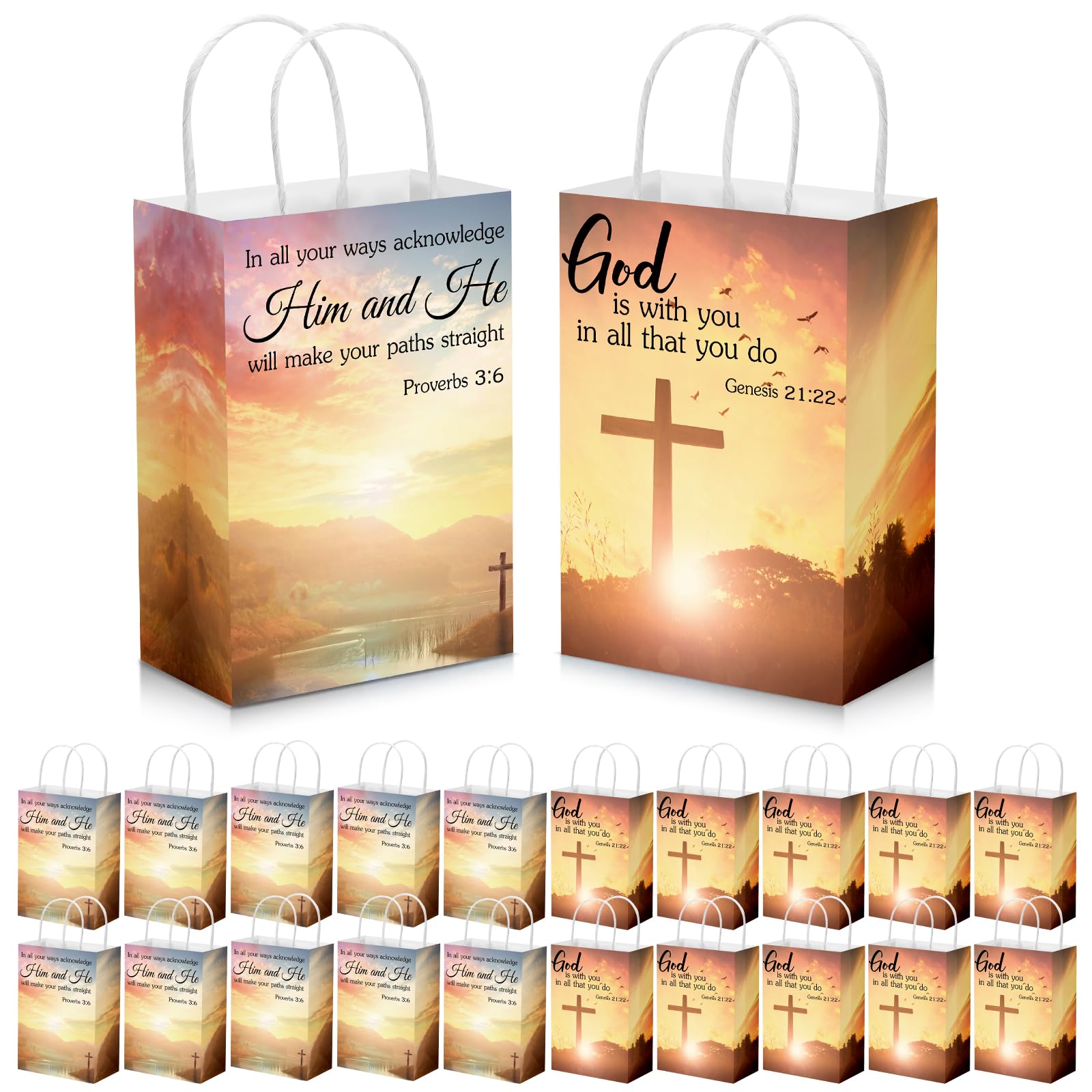 Zhanmai 50 Pcs Christian Gift Bags Church Visitor Welcome Packets Bulk Religious Baptism Bags with Bible Verse Bags with Handles for Christmas Favor, 5.91 x 3.15 x 8.27 Inch