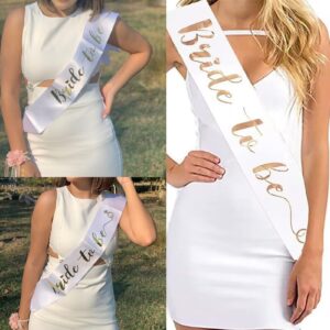 Luwigs Bride to Be Sash for Bridal Shower Bachelorette Party Wedding Engagement Party Favors Gift White Satin Sash with Rose Gold Foil Lettering