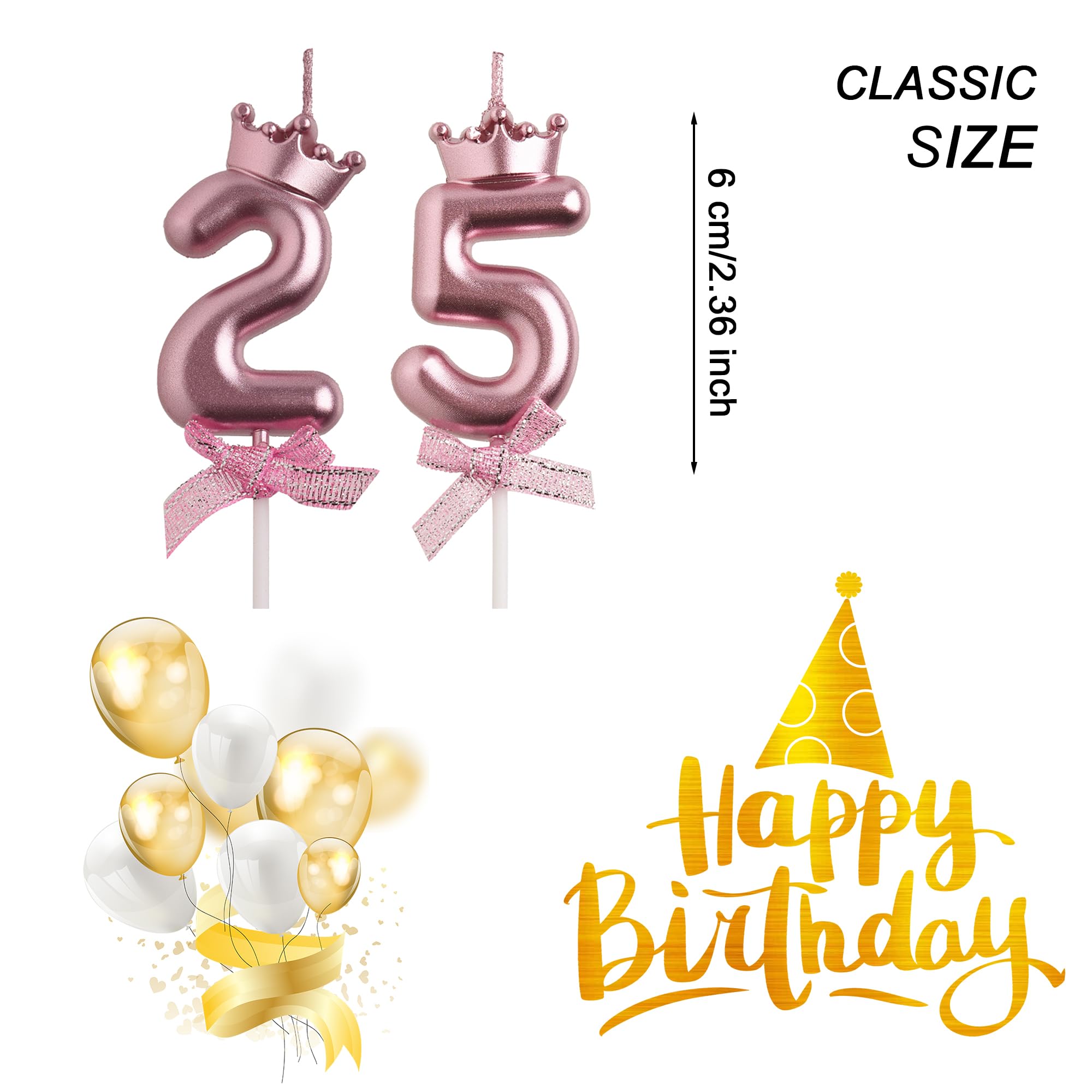 AOOLADA 25th 52nd Birthday Candles, Rose Gold 52 25 Year Old Cake Topper Number Birthday Candles, Happy Birthday Party Decorations Gifts for Women Men