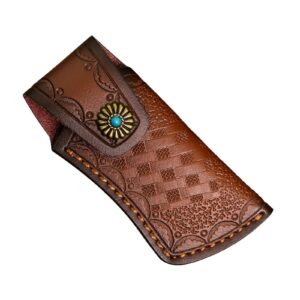 xeerrfan 3.93" genuine leather sheath for belt, portable folding pocket knife case, knife holder pouch holster for men with buckle (red-brown, small)