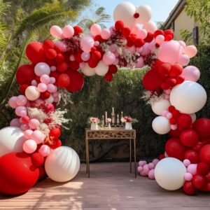 Red Balloons Double Stuffed Red Balloons Different Sizes Latex Ruby Red Balloon Garland Matte Premium Red Balloon Arch Kit for Birthday Wedding Baby Shower Mother's Day Christmas Party decorations